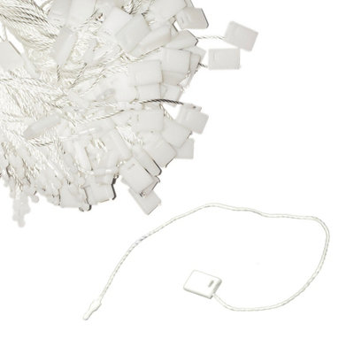 WHITE 7 INCH NYLON STRING HANG TAG WITH SNAP LOCK PIN, 100PCS