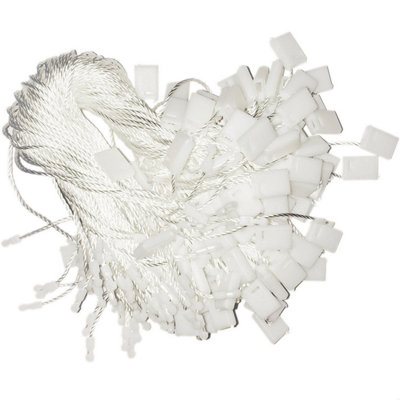 White 7 Inch Nylon String Hang Tag with Snap Lock Pin, 100pcs