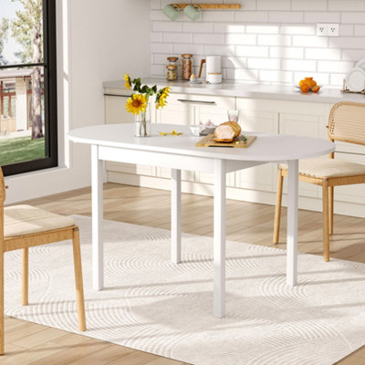 White 75cm H Expandable Oval Wooden Dining Table for Home
