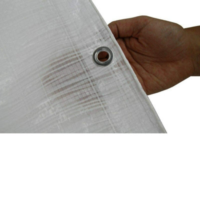 White 8 x 10 m Tarpaulin Waterproof Heavy Duty Cover Ground Sheet ...