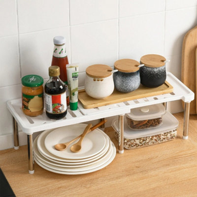 White Adjustable & Extendable Storage Shelf Organiser for Kitchen ...