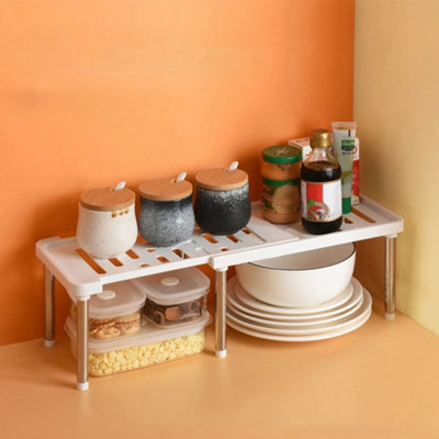 White Adjustable & Extendable Storage Shelf Organiser for Kitchen ...