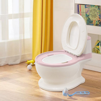 WHITE AND PINK PLASTIC MOVABLE KID TODDLER TOILET PAN WITH SOUND