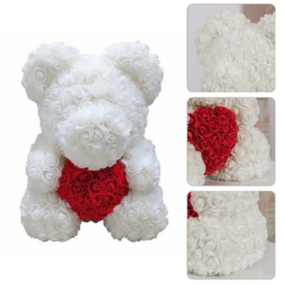 White and Red Artificial Rose Teddy Bear with Gift Box for Festivals