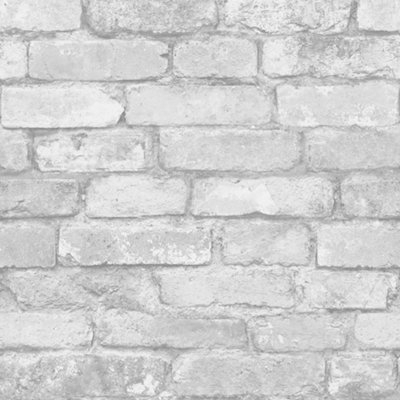 White and Silver Rustic Brick Effect Wallpaper Windsor Wallcoverings ...