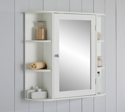 White Bathroom Mirrored Storage Cabinet