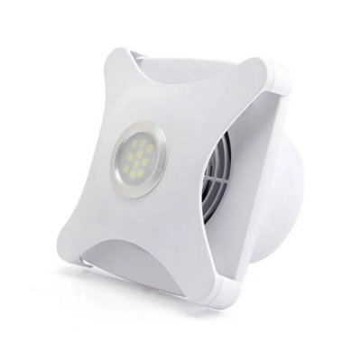 White Bathroom Shower Extractor Fan With Build-In LED Lights