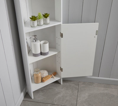 White Bathroom Tall Corner Storage Cabinet