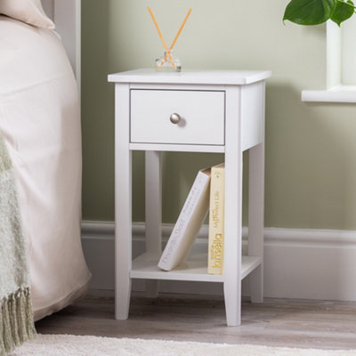 White Bedside Table Slim Bedroom Nightstand Cabinet Unit 1 Drawer ...