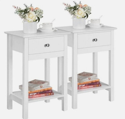 White Bedside Tables, Small End Tables Nightstands with Drawer for Home ...