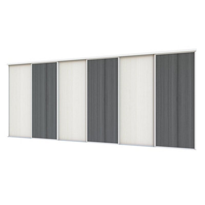White & Black Pine 6-Door Sliding Wardrobe Door Kit, White Frame ...