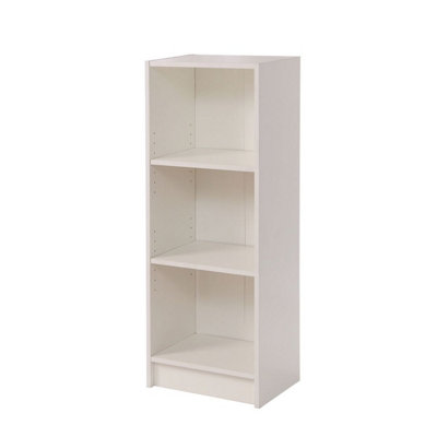 White Bookcase 3 Tier Narrow Shelving Storage Unit Living Room Bedroom