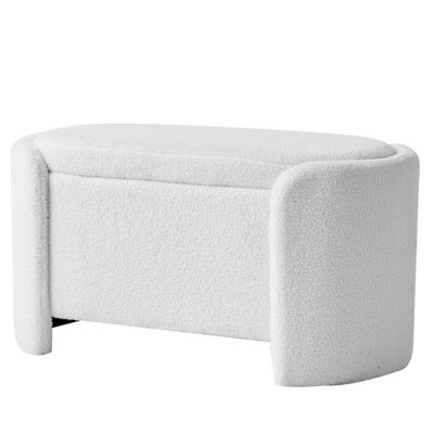 White Bouclé Storage Bench Modern Design Style Entryway