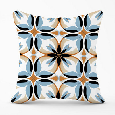 White Brown and Blue Geometric Pattern Outdoor Cushion 45cm x 45cm