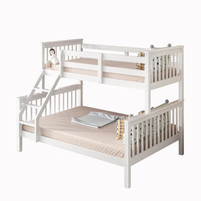 White Bunk Bed with 2 Mattresses 3ft Single & 4ft6 Double Trio Bunk ...