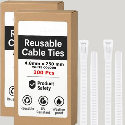 White Cable tie (L)250mm, Pack of 200 Adjustable Wrap Reusable Zip Ties