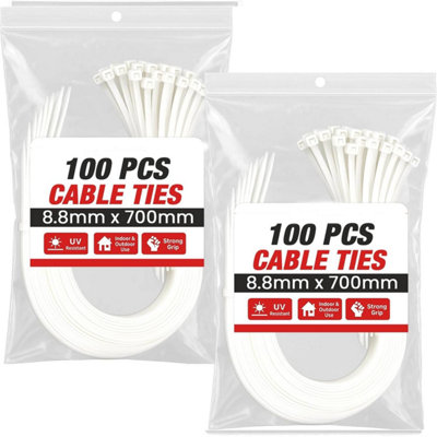 White Cable tie (L)700mm, Zip Plastic Wraps Pack of 200