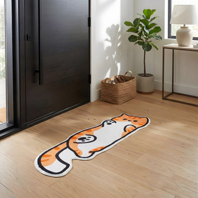 White Cartoon Cat-Shaped Faux Cashmere Rug 120cm (W) x 29cm (D)