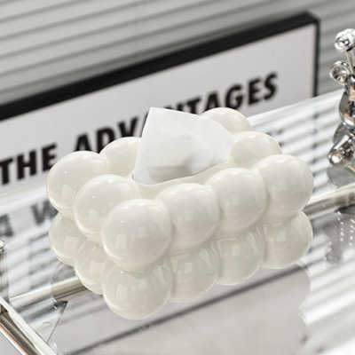 White Ceramic Tissue Box Cover Tissue Holder for Desk Bathroom Kitchen ...
