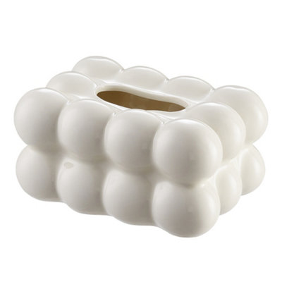 White Ceramic Tissue Box Cover Tissue Holder for Desk Bathroom Kitchen ...