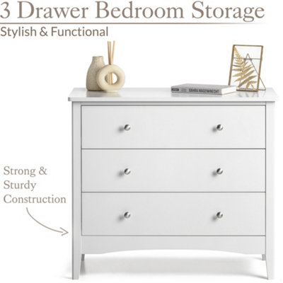 White Chest of Drawers Modern 3 Drawer Bedroom Storage Unit Furniture ...