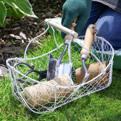 White Chicken Wire Trug Outdoor Garden Storage Tools Basket | DIY at B&Q