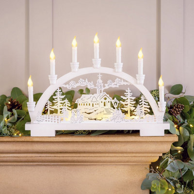White Christmas Candle Arch with Village Scene Christow