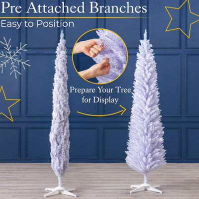 White Christmas Tree Artificial Slim Pencil Spruce with Stand Christow 7ft