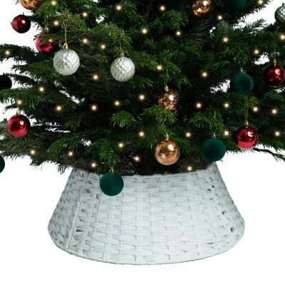White Christmas Tree Skirt Large Diameter, Rattan/Wicker Effect Xmas ...