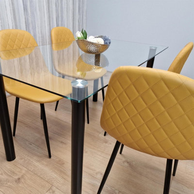 White Clear Glass Dining Table with 4 Chairs Dining Kitchen Room Furniture