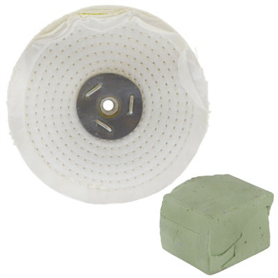 WHITE CLOSE STITCHED POLISHING BUFFING MOP 6" X 2" 4 ROW WITH COMPOUND 250G