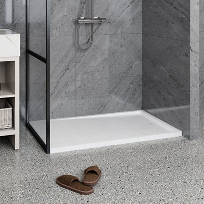 White Coated Bathroom Shower Tray with Drain, Rectangular, W 120cm x D ...