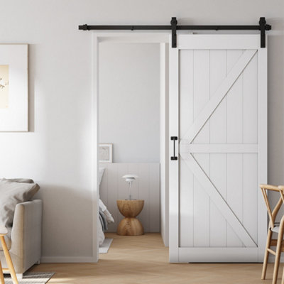White Coated Sliding Internal Door H 213cm x W 91cm with Sliding Kit ...