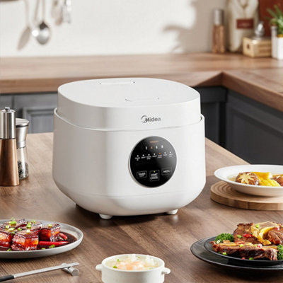White Compact Digital Rice Cooker with Multi-Cooking Modes