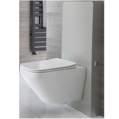 White Complete WC Unit Wall Hung Rimless Square Toilet 483mm