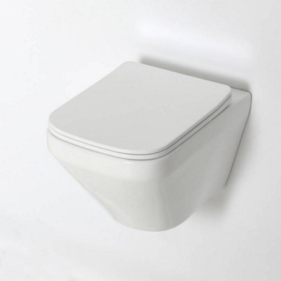 White Complete WC Unit Wall Hung Rimless Square Toilet 483mm