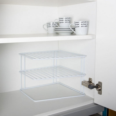 White Corner Plate Rack 3 Tier Storage Stand