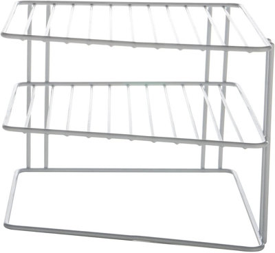 White Corner Plate Rack 3 Tier Storage Stand
