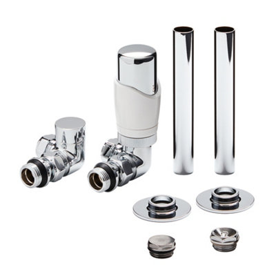 White Corner Radiator Valve Pipe Sleeves Thermostatic