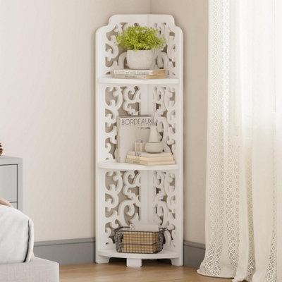 White Corner Shelves Free Standing Shelf Floor Storage Unit for Bathroom Living Room Bedroom Kitchen