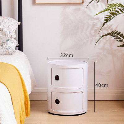 White Cylindrical Multi Tiered Bedside Plastic Storage Drawers Unit ...