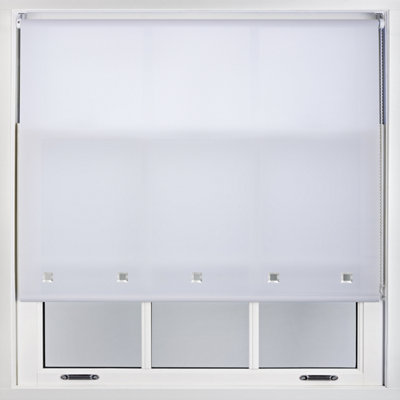 White Daylight Roller Blind with Chrome Square Eyelets - (W)98cm x (L ...