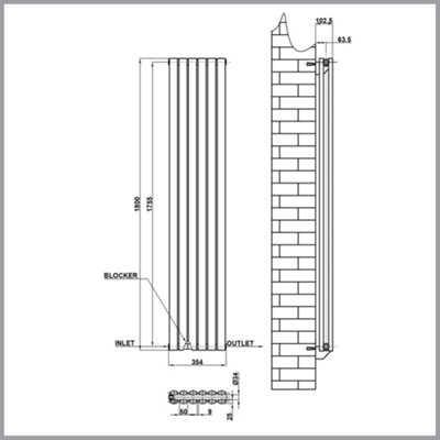 White Designer Radiator Vertical Oval Column Double Panel Rad 1800x354mm