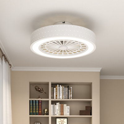 White Dia 48cm Round Acrylic Dot Lampshade Ceiling Mounted LED Fan ...