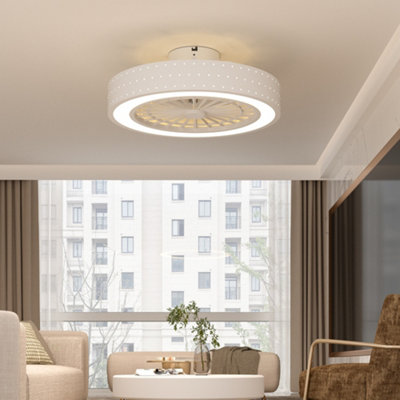 White Dia 48cm Round Acrylic Dot Lampshade Ceiling Mounted LED Fan ...