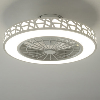 White Dia 50cm Round Acrylic Ceiling Mount LED Fan with Light, 5 Blades ...