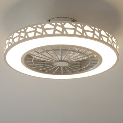 White Dia 50cm Round Acrylic Ceiling Mount LED Fan with Light, 5 Blades ...