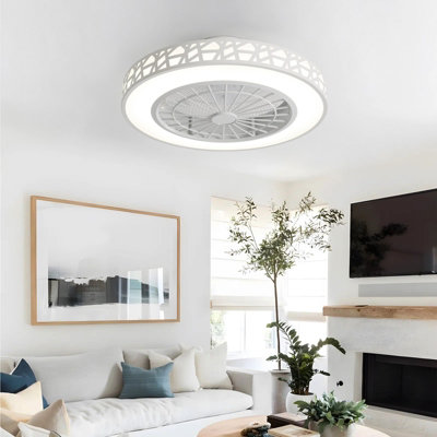 White Dia 50cm Round Acrylic Ceiling Mount LED Fan with Light, 5 Blades ...