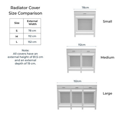 White Diamond MDF Radiator Cover with Drawer - Large - 152cm (W) x 81 ...