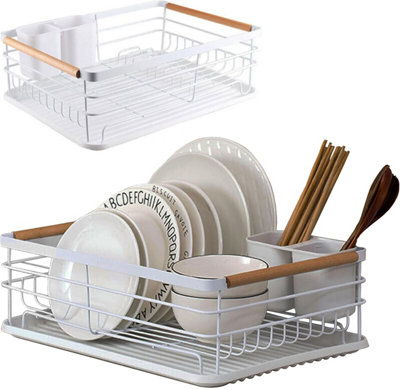 White Dish Rack Drainer with Drip Tray, Single-Tier Kitchen Drying Rack ...